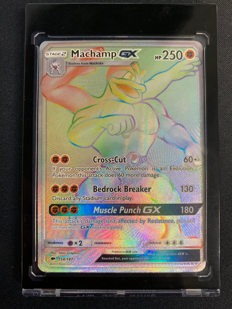 POKEMON SUN & MOON BURNING SHADOWS MACHAMP GX SECRET RAINBOW RARE 154 ...